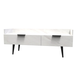 Hong Kong - Marble - Media Console Unit - Black Wooden Legs