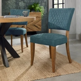 Logan Rustic Oak Upholstered Dining Chair - Azure Velvet Fabric (Pair ...